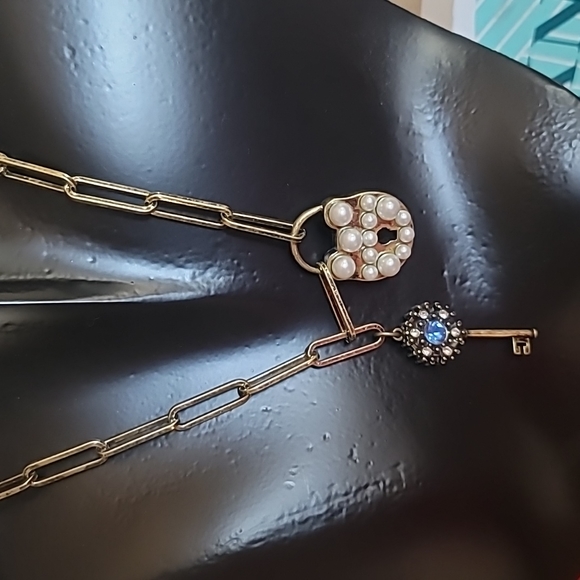 Jewelry | New Betsey Johnson Paperclip Lockkey Antique Gold Necklace ...